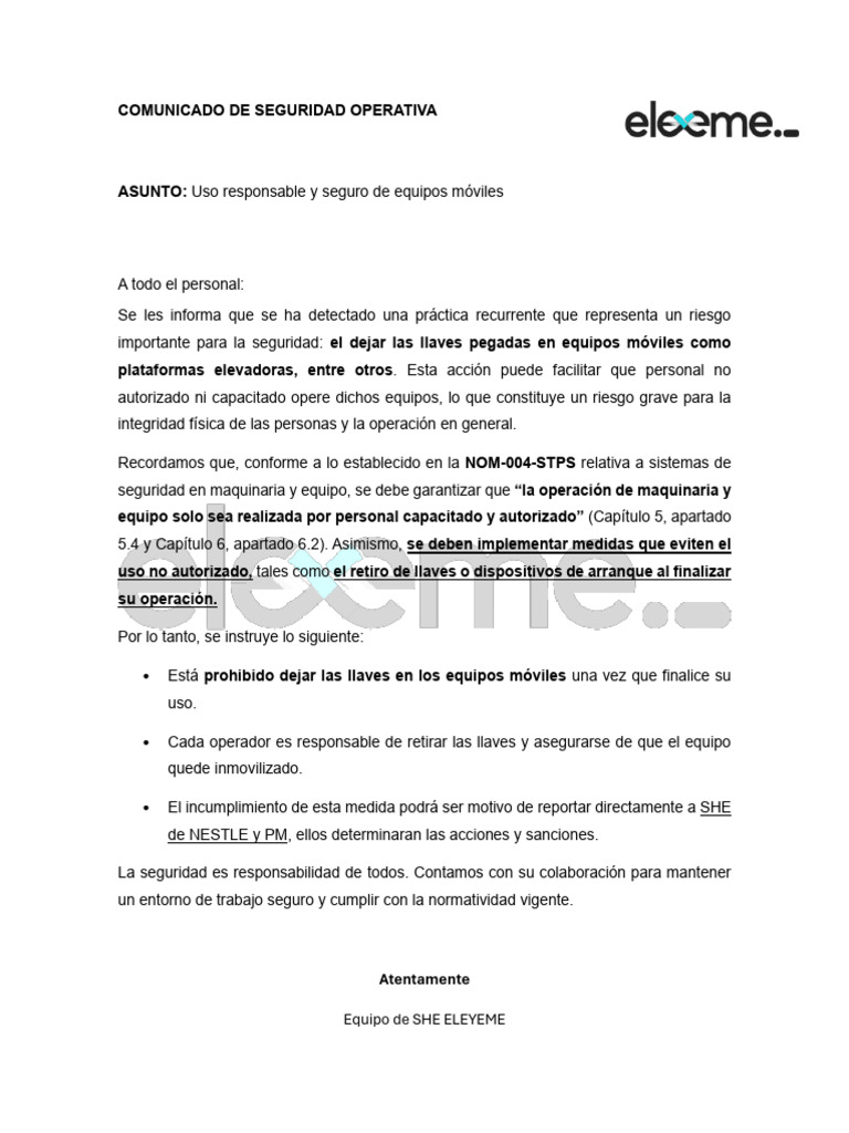 Comunicado de Seguridad Operativa | PDF