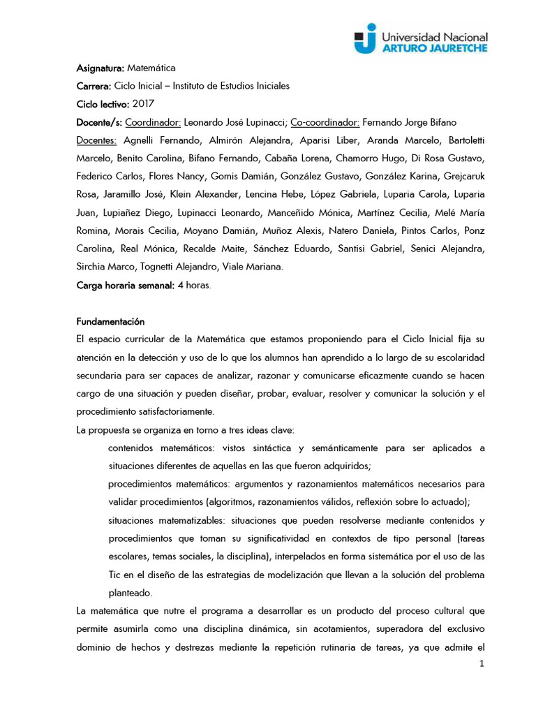 Programa de Matemática Ciclo Inicial 2017 | PDF | Ecuaciones | Evaluación