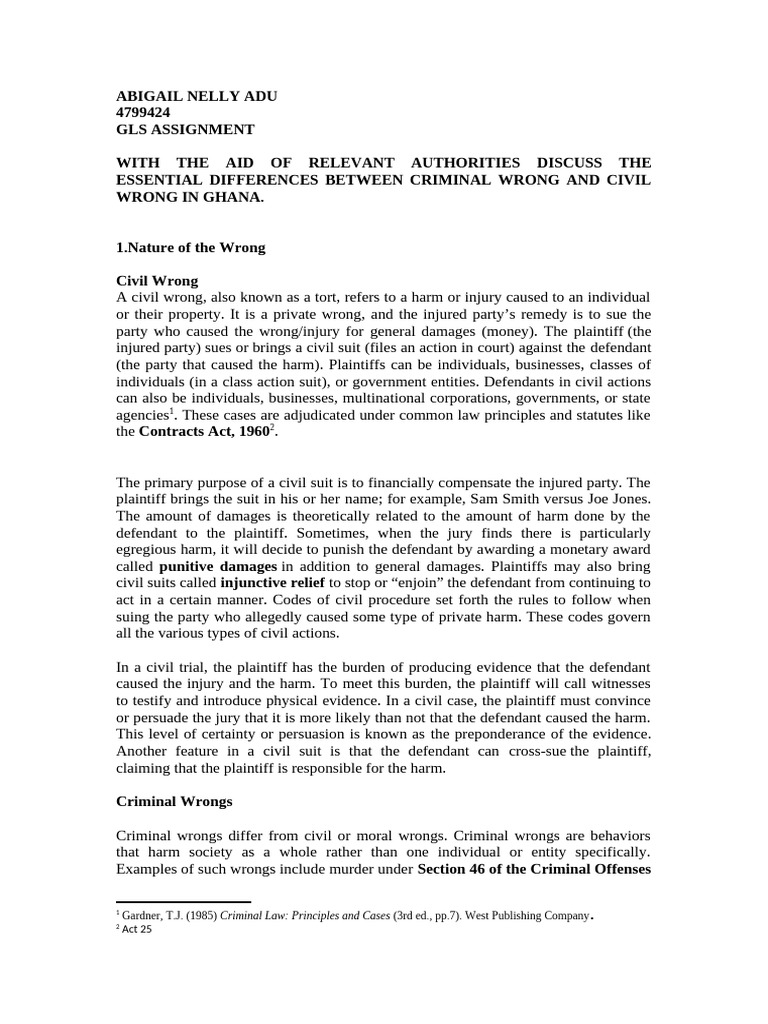 Civil and Criminal Wrongs | PDF | Tort | Burden Of Proof (Law)