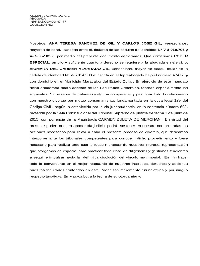 Poder Especial Divorcio | PDF