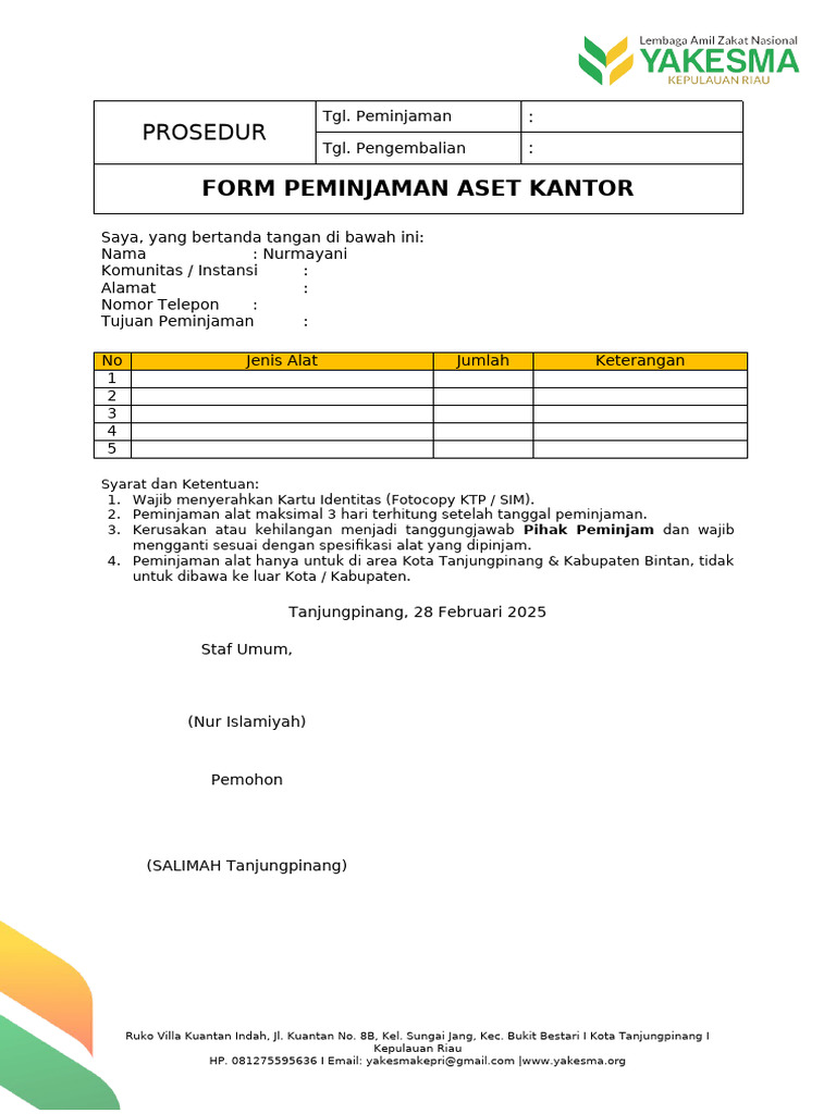 Form Peminjaman Alat | PDF