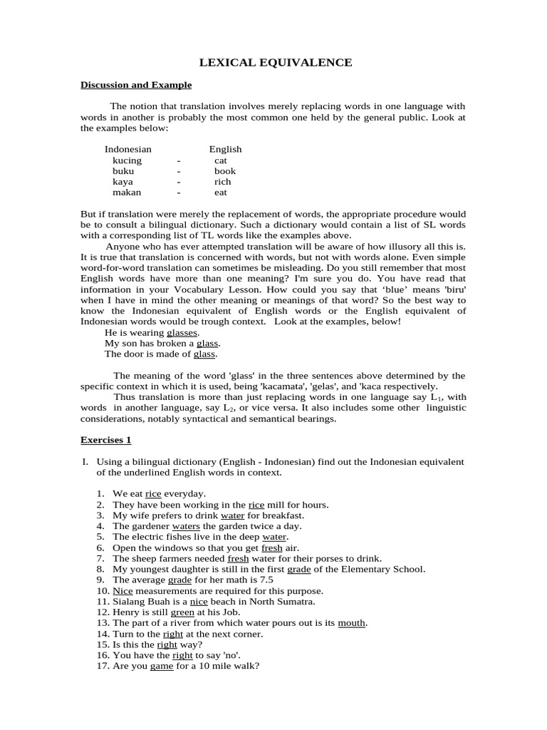 Translation - Lexical Equivalence | PDF | Semantics | Translations