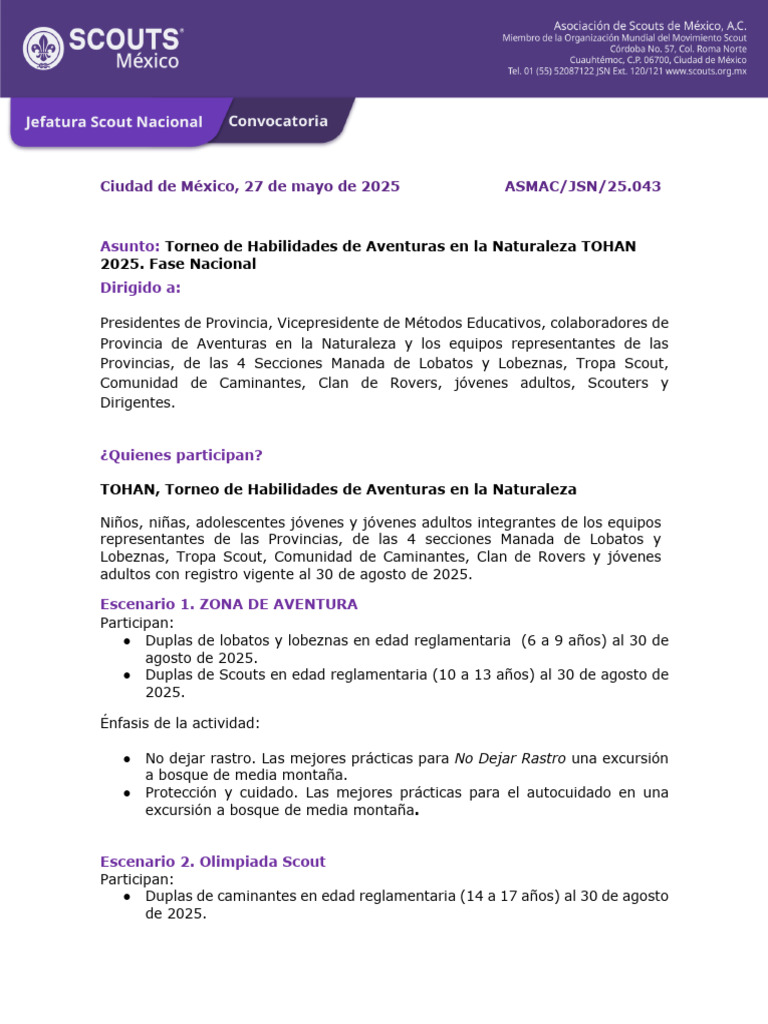 Convocatoria 25.043 TOHAN 2025 | PDF | Exploración | Recreación al aire ...