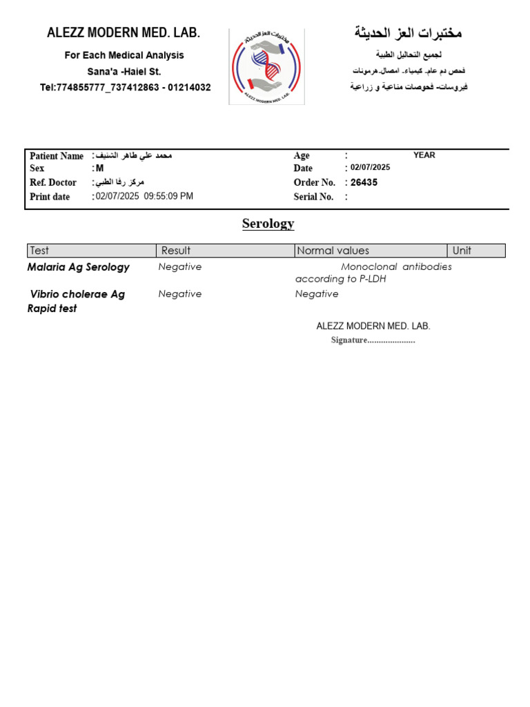 Medical Lab Test Results Summary | PDF | Immunology | Microbiology