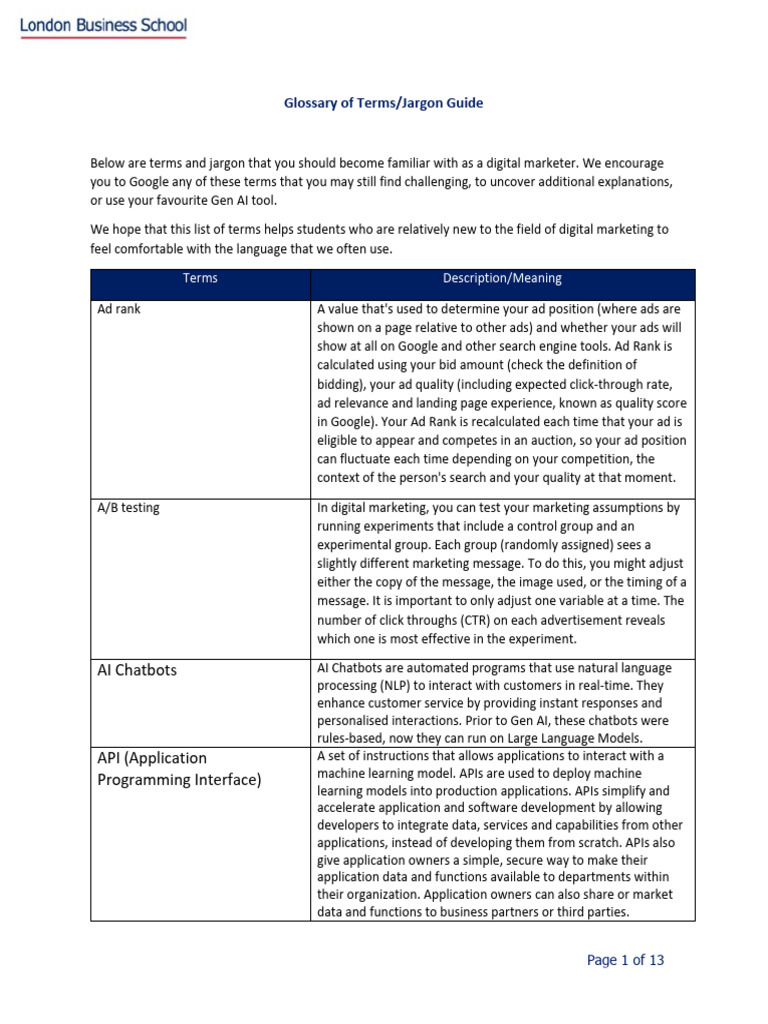 Glossary of Terms-Jargon Guide | PDF | Search Engine Optimization ...