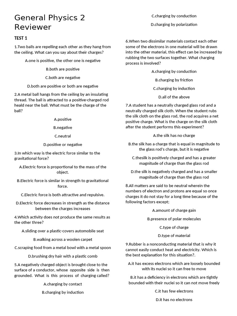 General Physics 2 Reviewer | PDF | Electric Charge | Electron