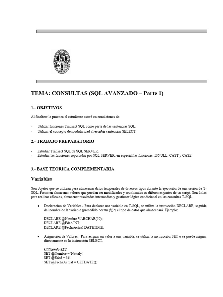 SQL Avanzado | PDF | SQL | Servidor SQL de Microsoft