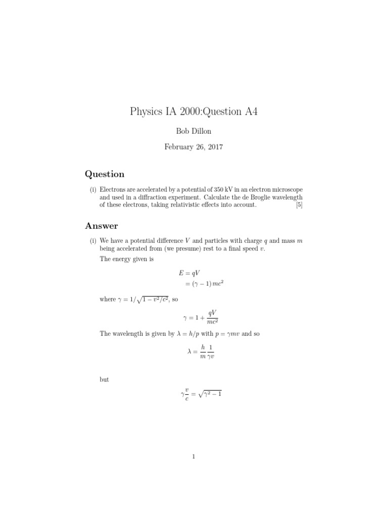 2000 IA Phys Section A Question04 (Relativity QM) | PDF