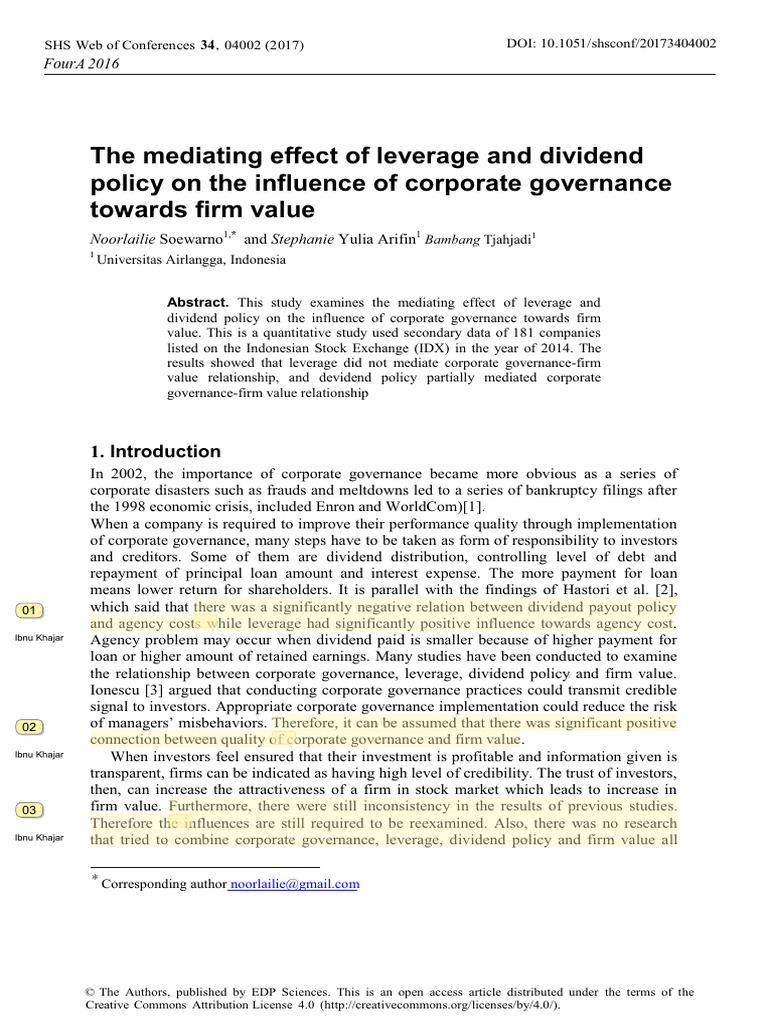 Soewarno - Yulia - Bambang - 2017 - The Mediating Effect of Leverage ...