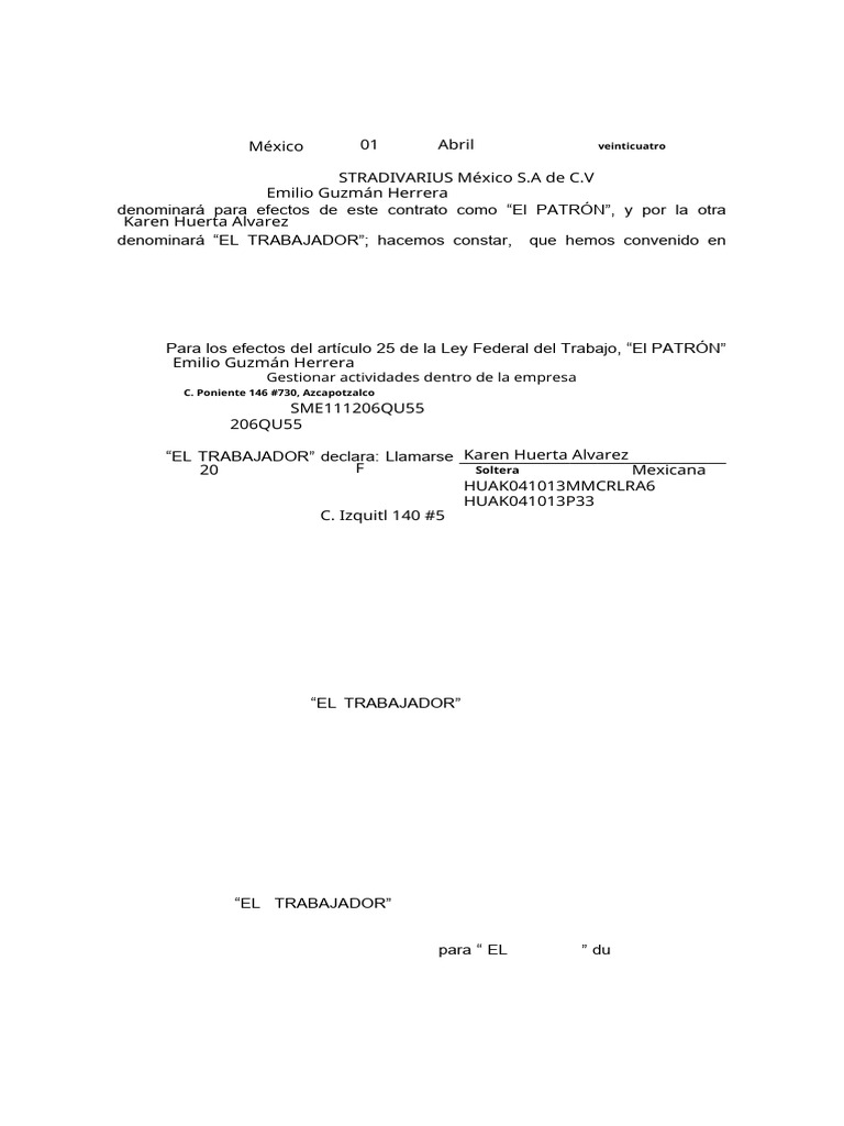 Contrato Laboral Indeterminado y Prueba | PDF | Salario