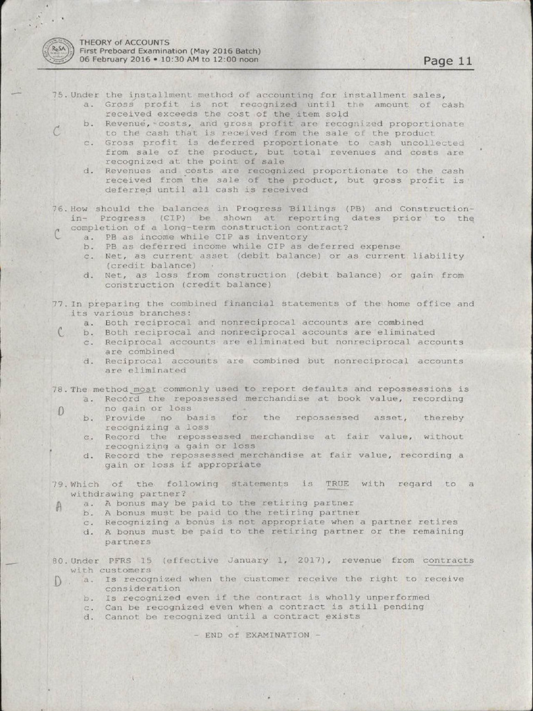 TOA - First Preboard 11 | PDF