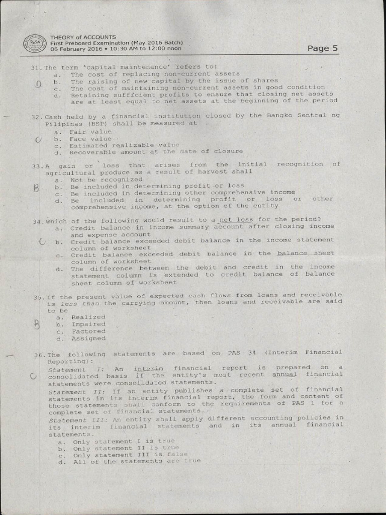 TOA - First Preboard 5 | PDF