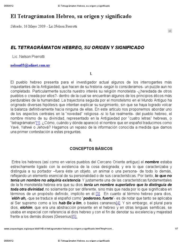 El Tetragrámaton Hebreo, Su Origen y Significado | PDF | Tetragrammaton ...