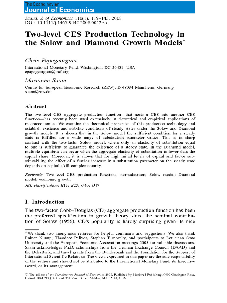 Two-Level CES Production in Growth Models | PDF | Labour Economics ...