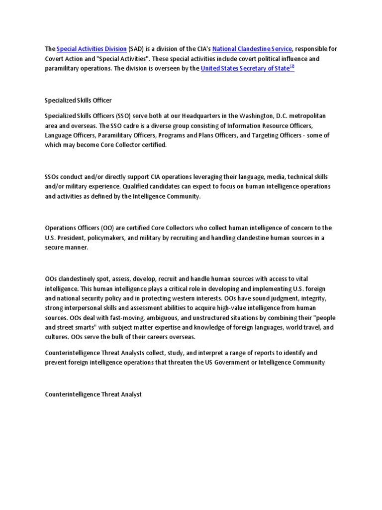 The Special Activities Division | PDF | Intelligence Analysis ...