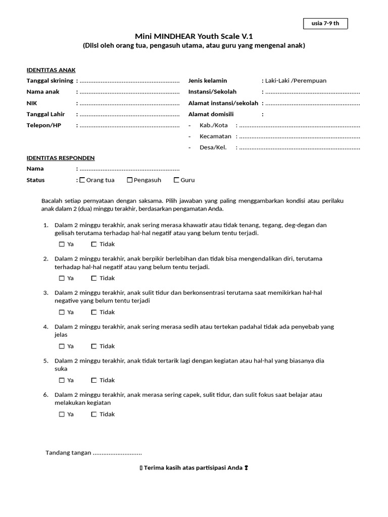Mini MHYS (Form Sementara) | PDF