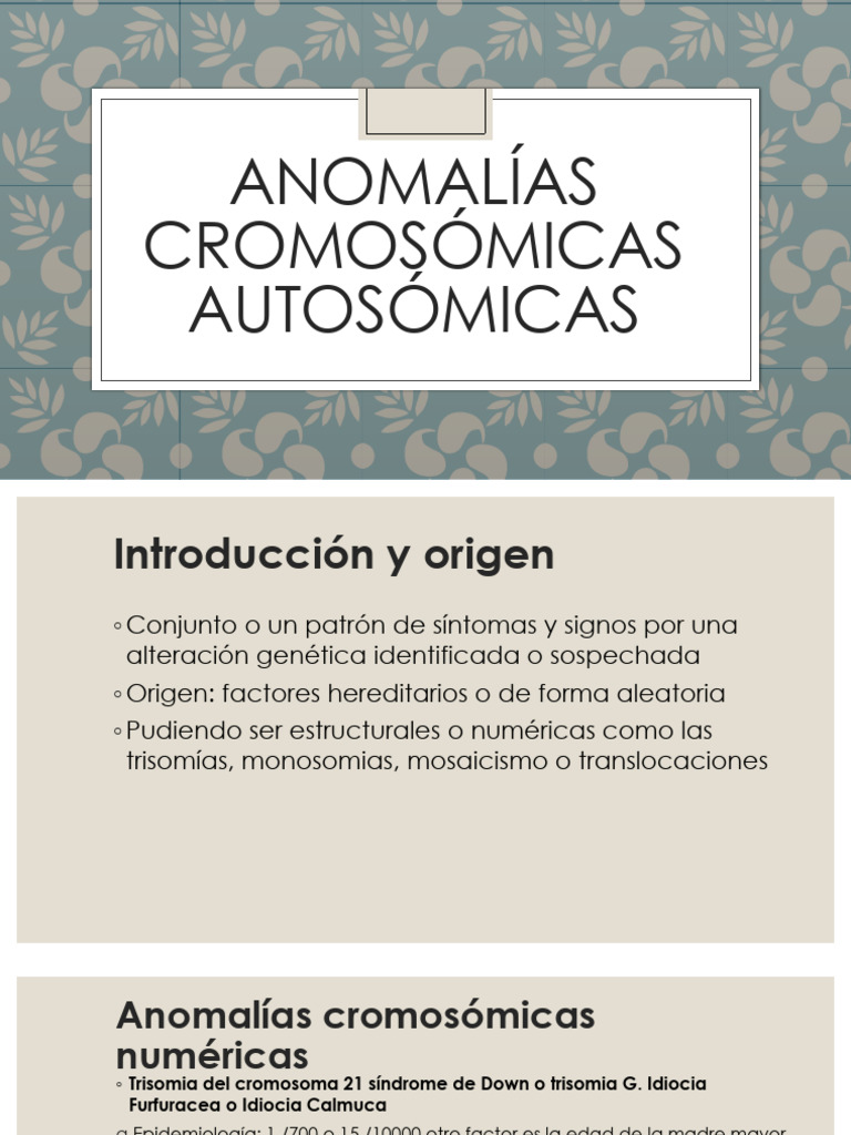 Anomalías Cromosómicas Autosómicas | PDF | Síndrome de Down | Biología