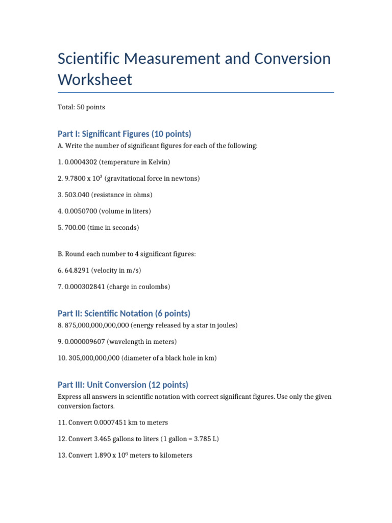 Physics Conversion Worksheet | PDF
