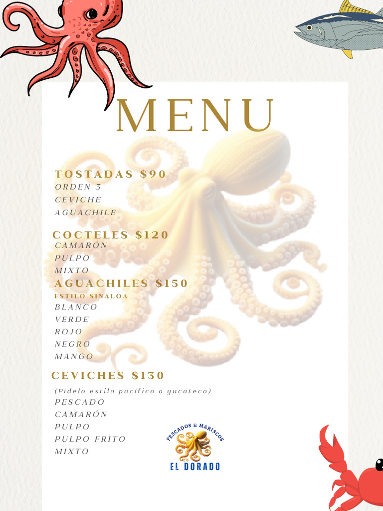 Menú de Pescados y Mariscos Ivory | PDF