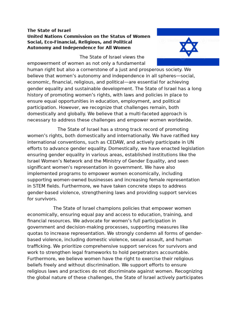Position Paper .The State of Israel | PDF | Gender Studies | Gender ...