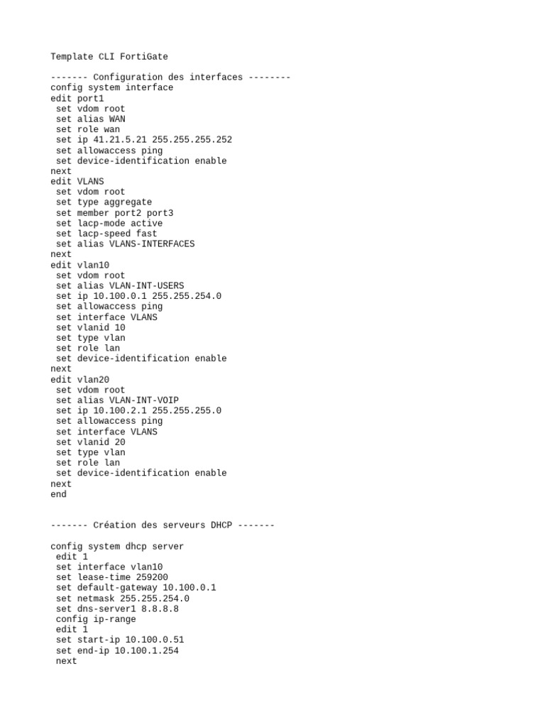 FortiGate VLAN and DHCP CLI Setup | PDF