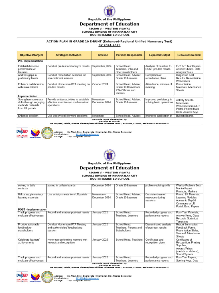 Action Plan E Runt Advisory | PDF | Worksheet | Learning