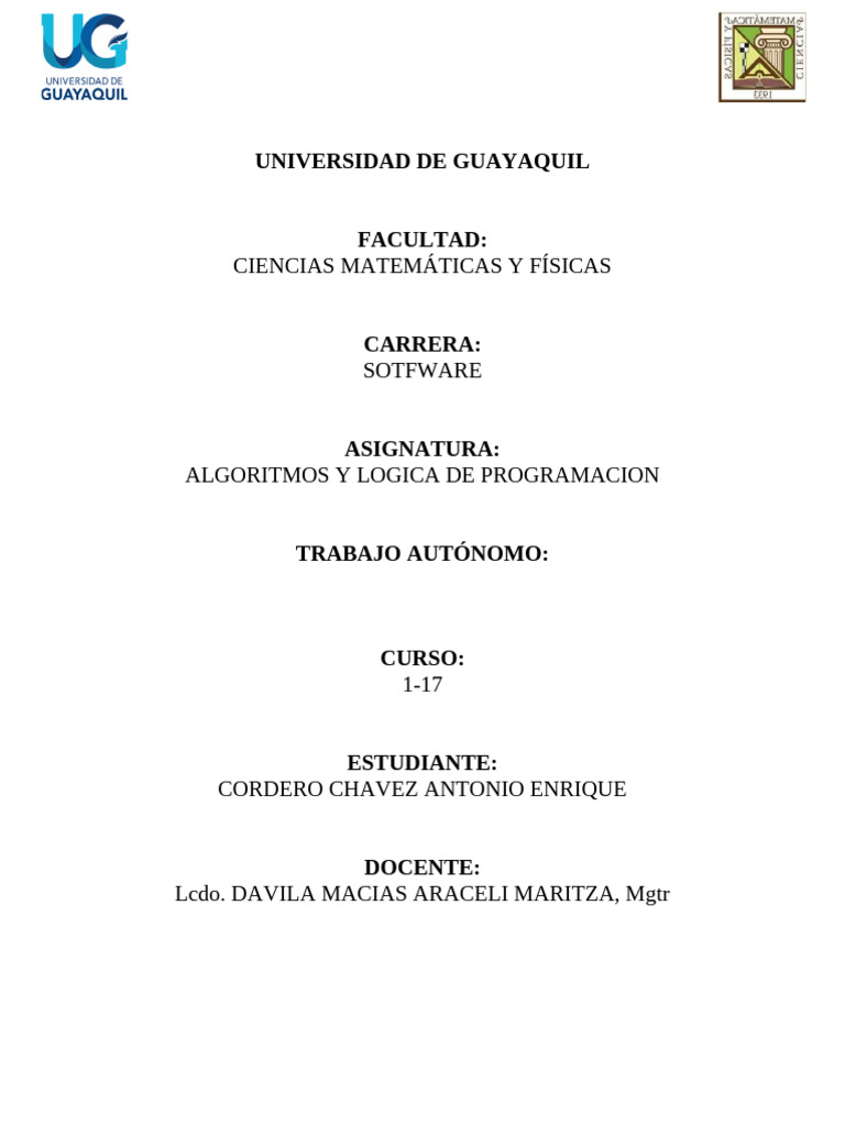 Carátula de Algoritmos y Logica de Programacion | PDF