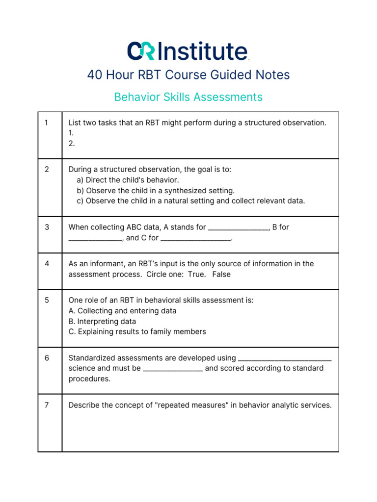 RBT Role in Behavior Assessments | PDF