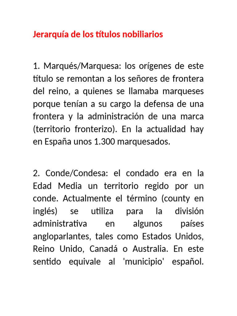 Jerarquía de Títulos Nobiliarios | PDF | Barón | Contar