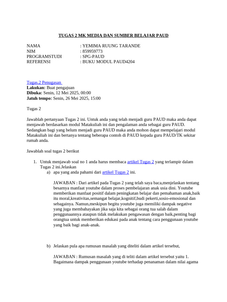 TUGAS 2 MK MEDIA DAN SUMBER BELAJAR PAUD | PDF