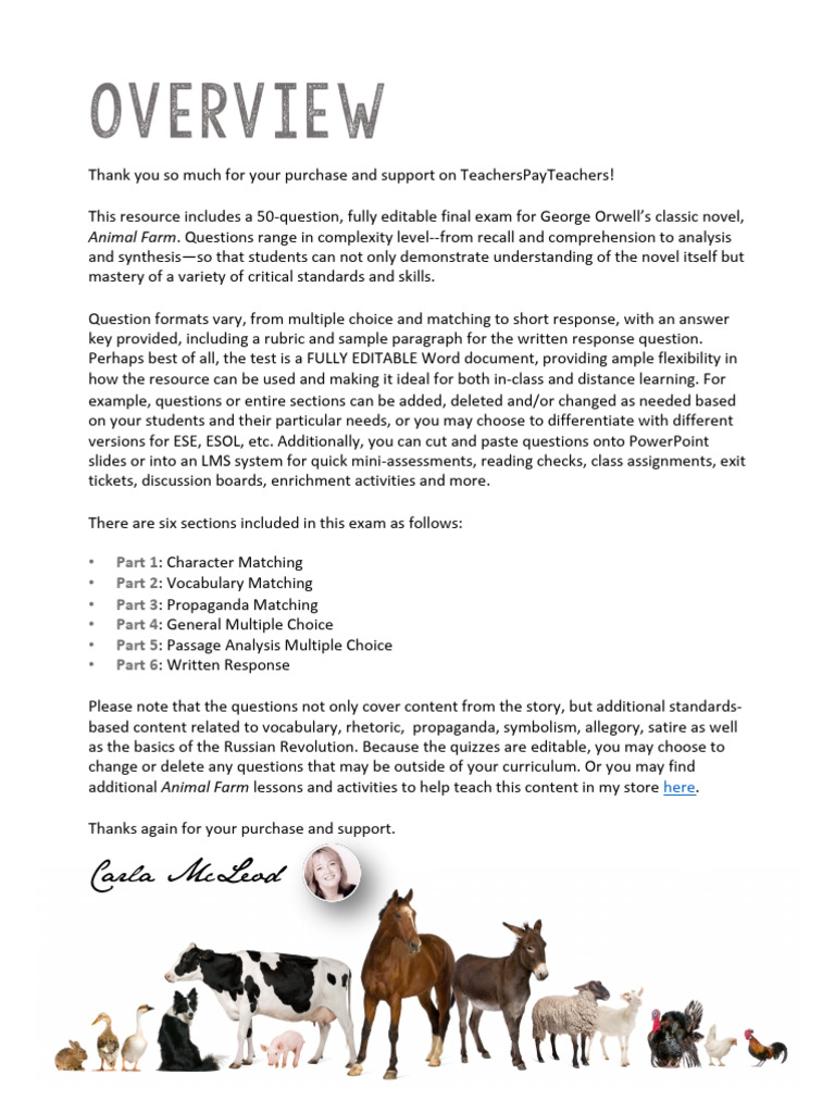 1 Animal Farm Final Exam Overview | PDF | Reading Comprehension | Learning