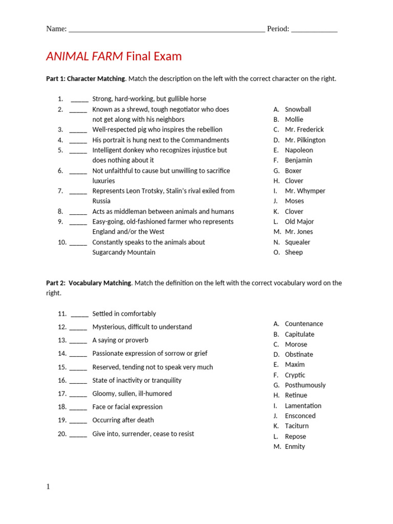 2 Animal Farm Final Exam WORD | PDF