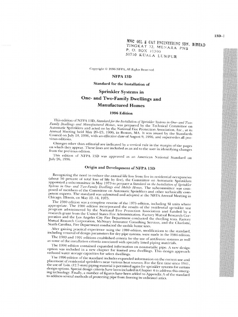 Nfpa 13D - 1996 | PDF