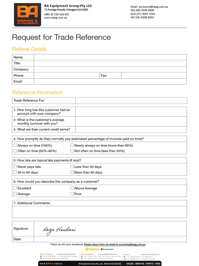 Trade Reference Request Form | PDF