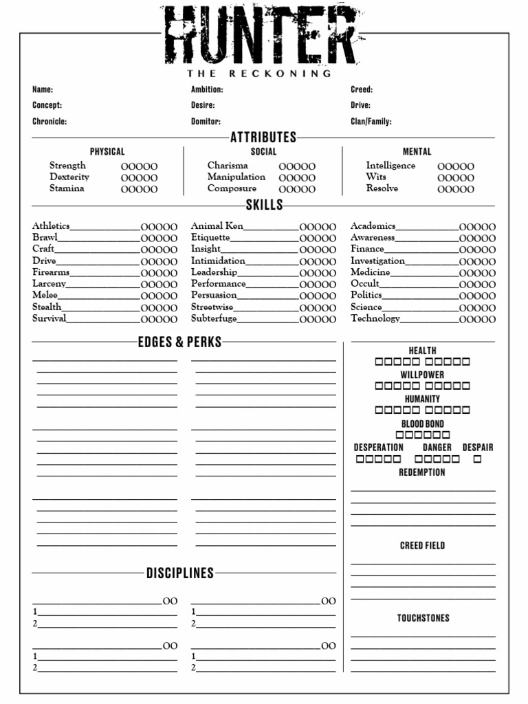 Hunter 5thedition Minimalist 2-Page V5 Ghoul Interactive | PDF | Role ...