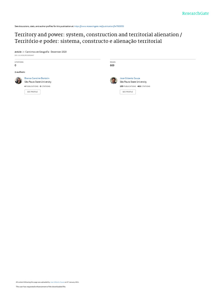 Territory and Power: System, Construction and Territorial Alienation / Território e Poder ...