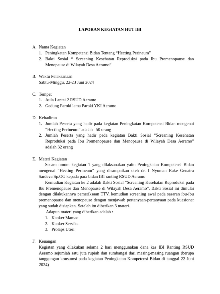 Laporan Kegiatan Hut Ibi | PDF