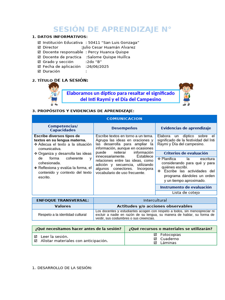 SESIÓN Comu 2 Diptico | PDF | Aprendizaje
