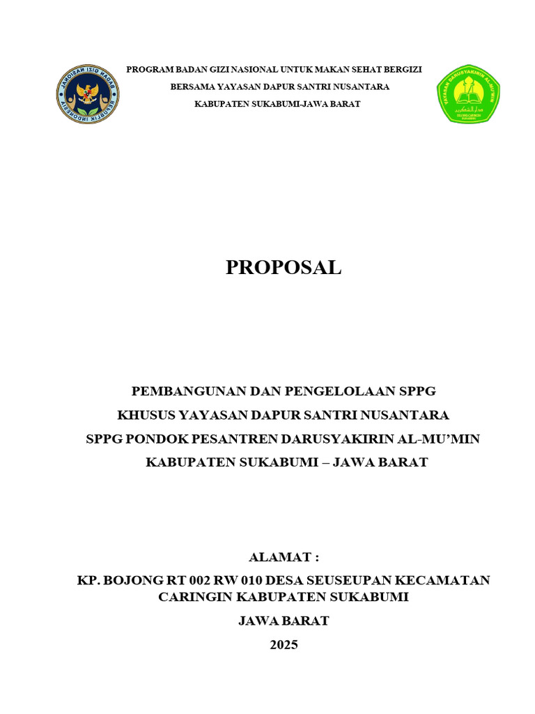 Proposal SPPG Darusyakirin 2025 | PDF