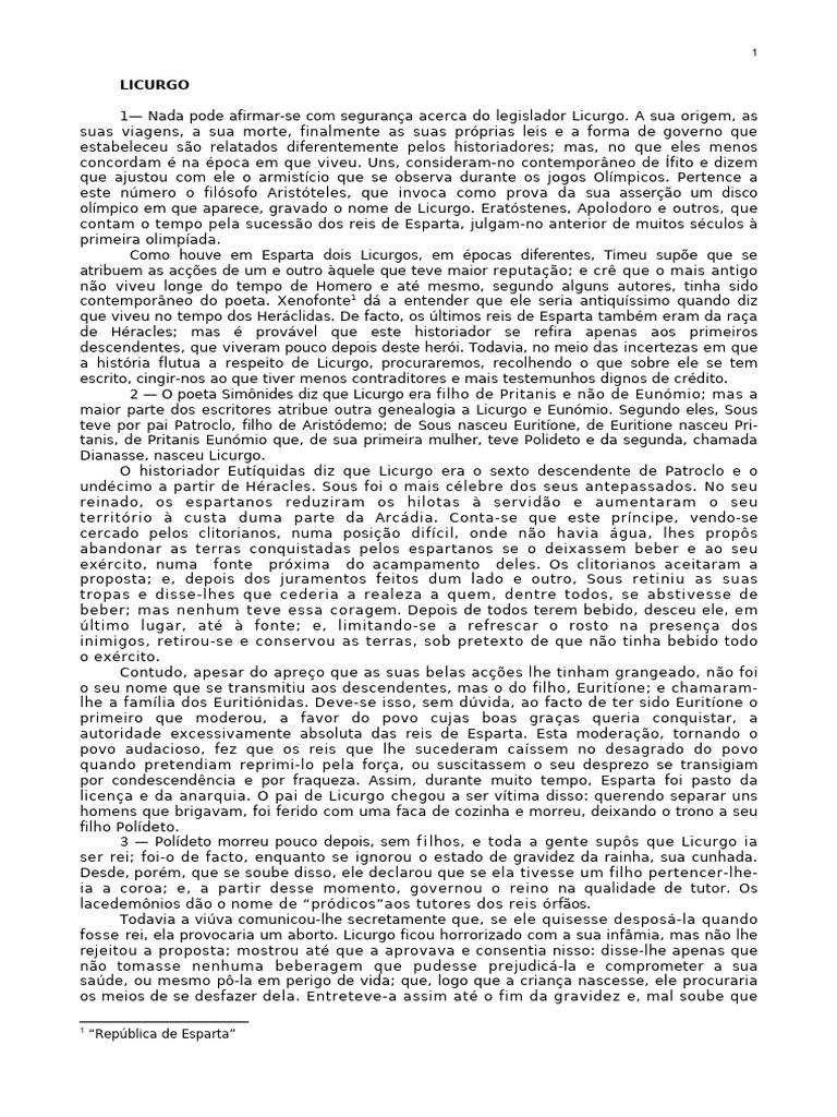 Plutarco Licurgo 1 PDF Free | PDF | Esparta | Oráculo