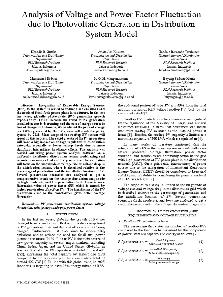 Analysis of Voltage and Power Factor Fluctuation Due To Photovoltaic Generation in Distribution ...