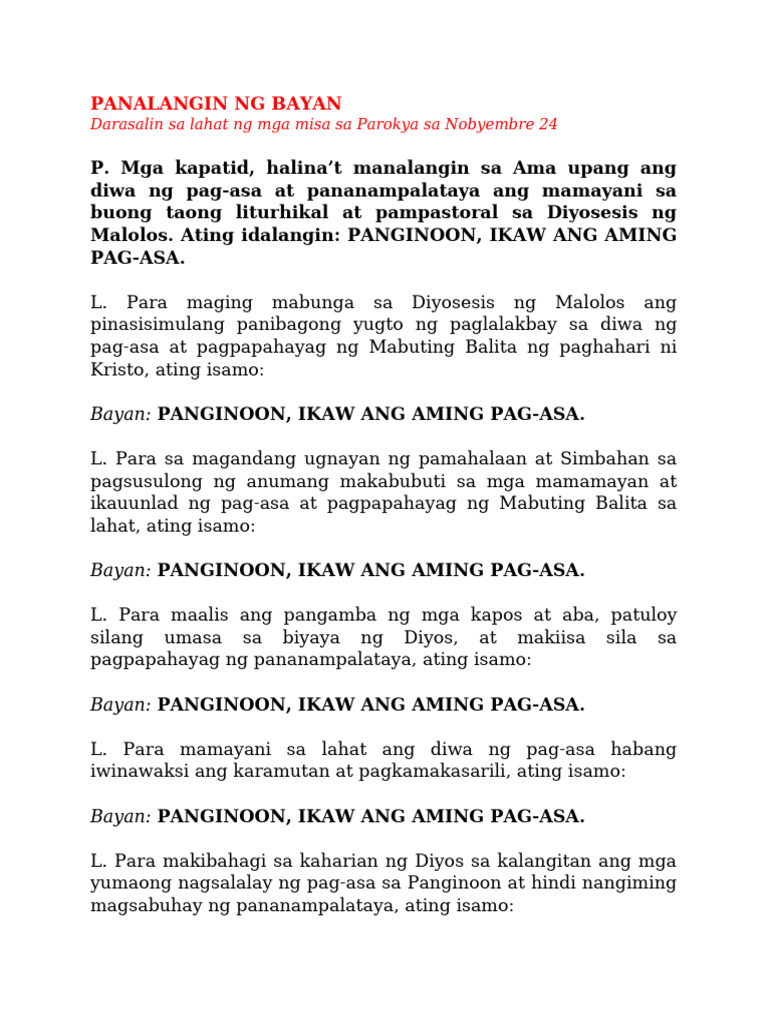 Panalangin NG Bayan | PDF