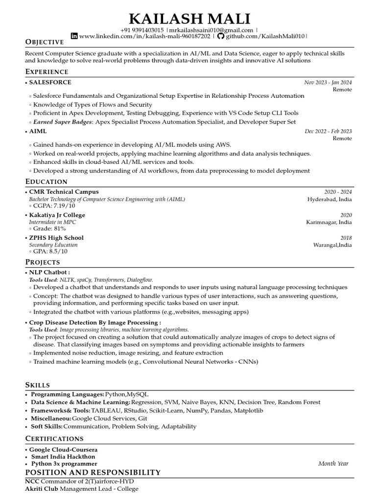 Kailash Data Science Resume | PDF | Machine Learning | Artificial Intelligence