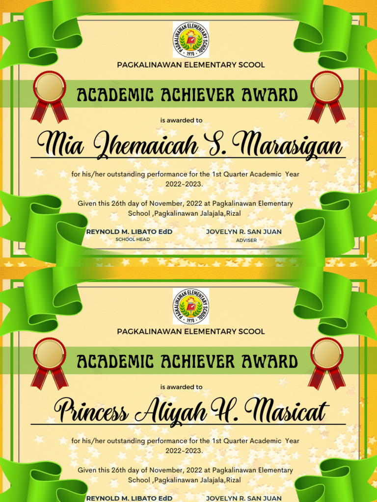 Yellow Green Certificate of Recognition | PDF