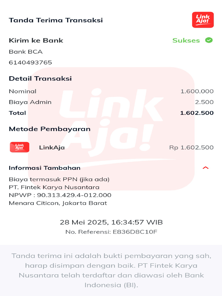 LinkAja RECEIPT 20250528 163520 20250528 163520 | PDF