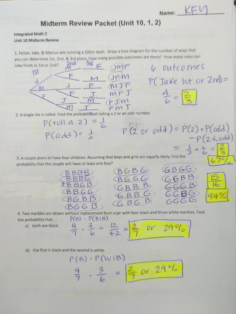 IM2 Midterm Review Packet KEY | PDF