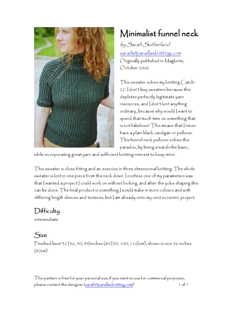 Minimalist Funnel Neck | PDF | Knitting | Crafts
