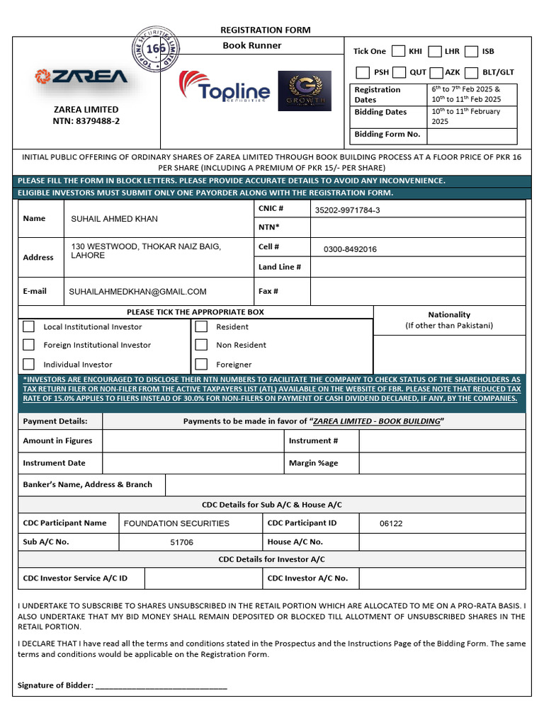 Registration Form - Zarea Limted-Latest | PDF | Economies | Taxes