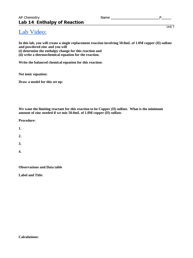 Enthalpy of Reaction Lab Guide | PDF