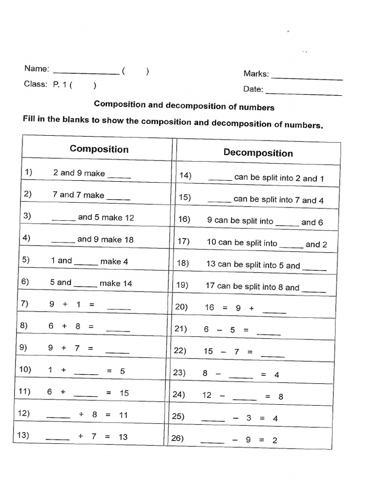 P1 - Maths - Term 1 - WS - Composition & Decomposition | PDF